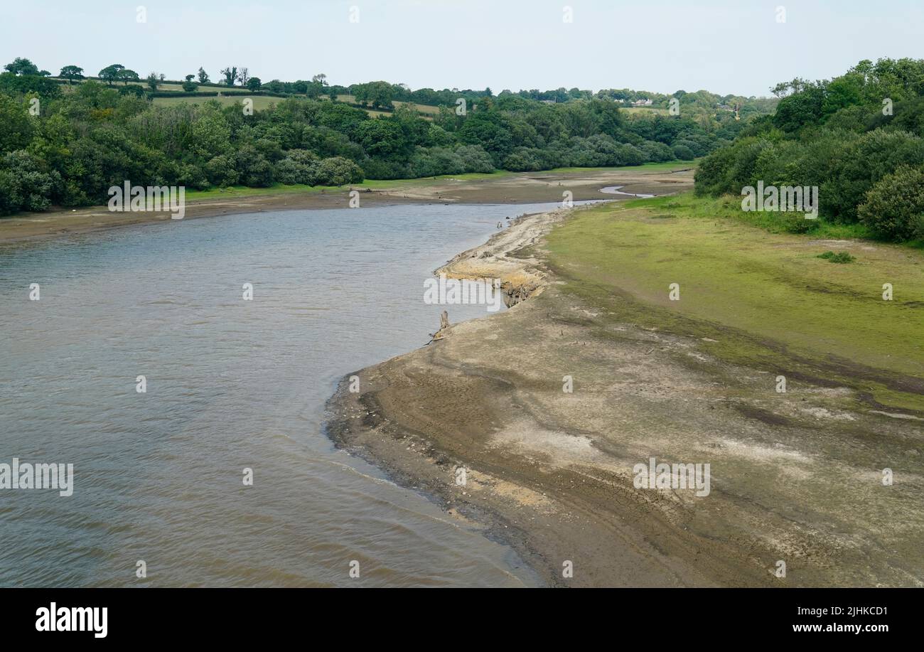 A view of low water levels at Roadford Lake in Devon. Temperatures have ...