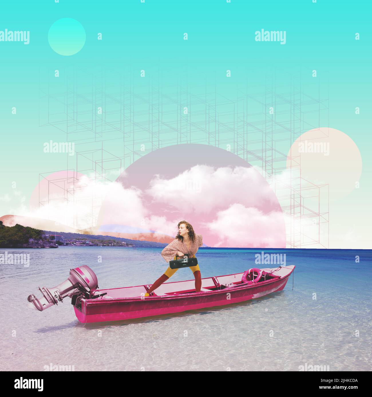 Contemporary art collage. Colorful design with stylish young girl ...