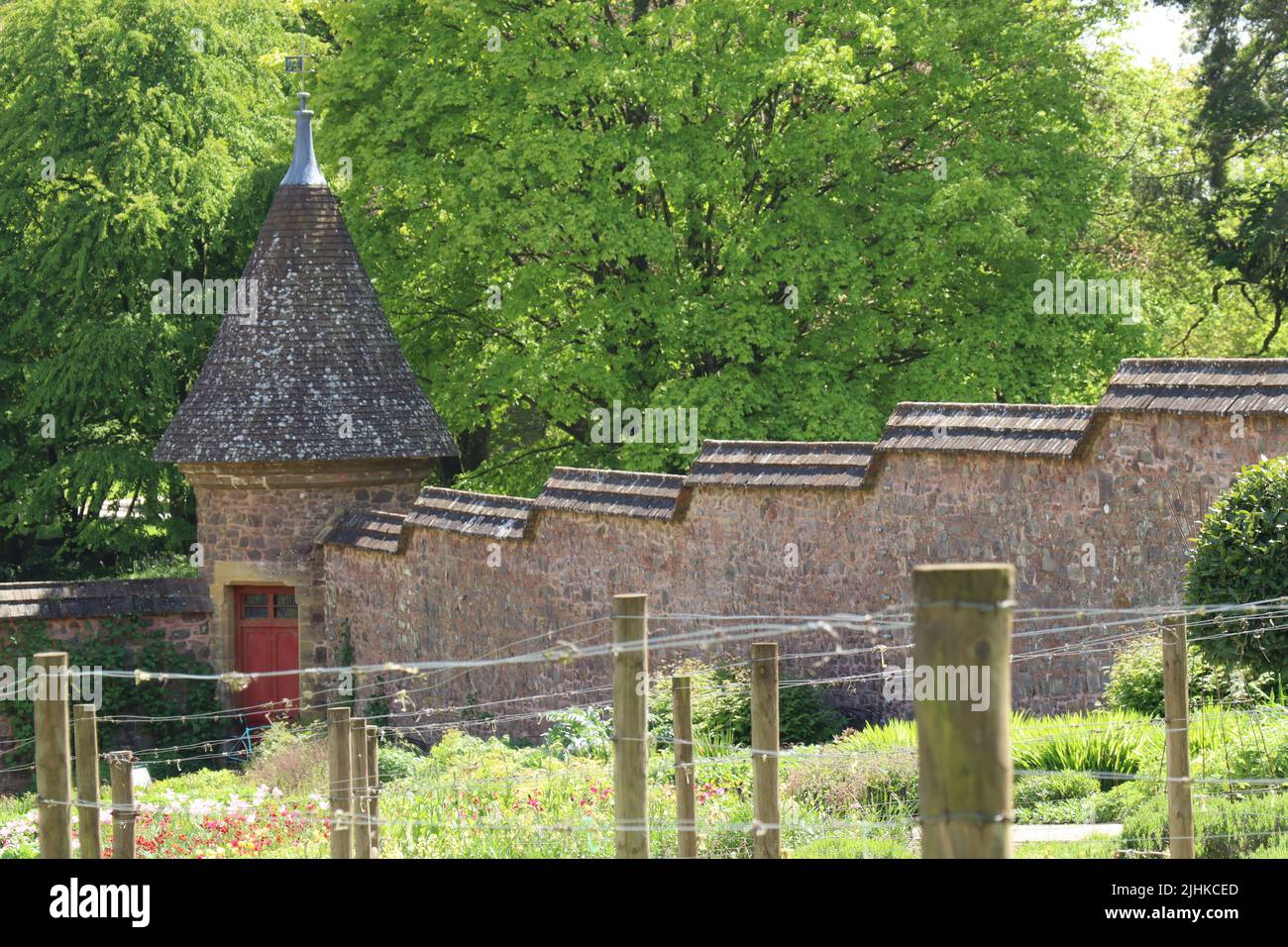 A turret in the corner of an kitchen garden of a English stately house ...