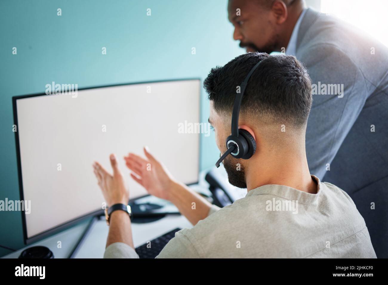 Im stuck on the same page. an unrecognisable call centre agent sitting ...