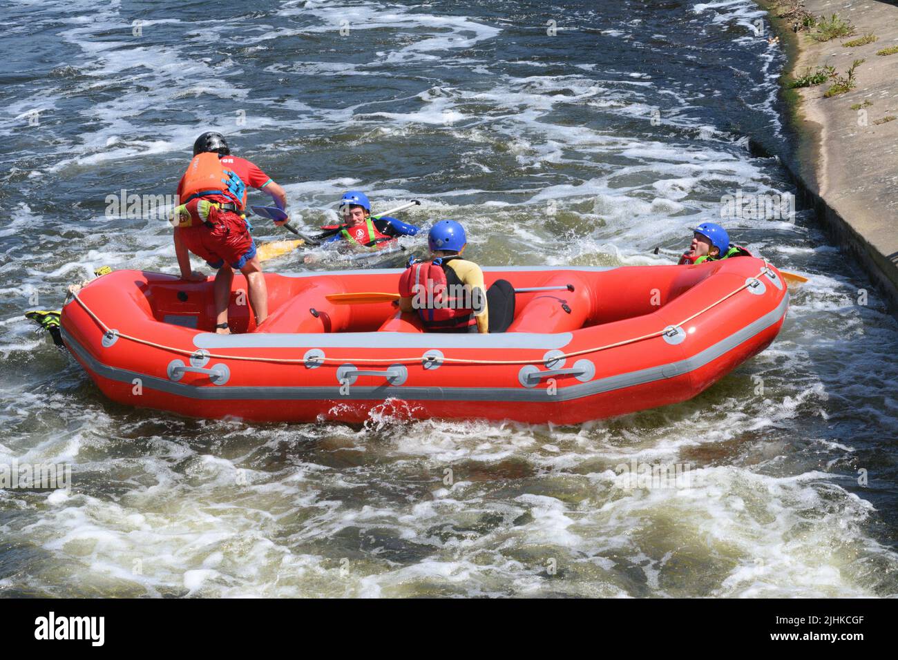 Whitewater Raft In Trouble Stock Photo - Alamy