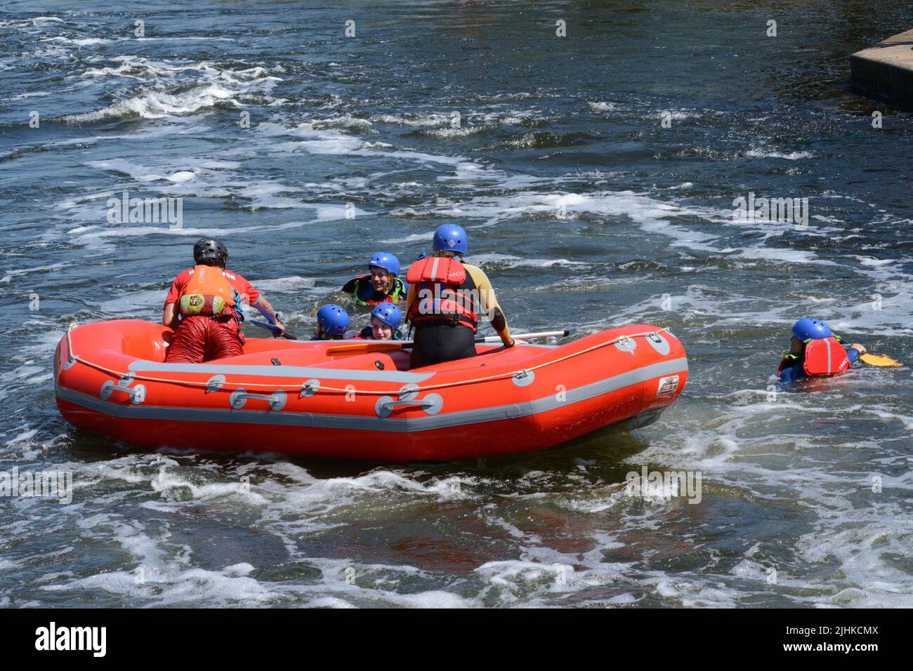 Whitewater Rafting Team Overboard Stock Photo - Alamy