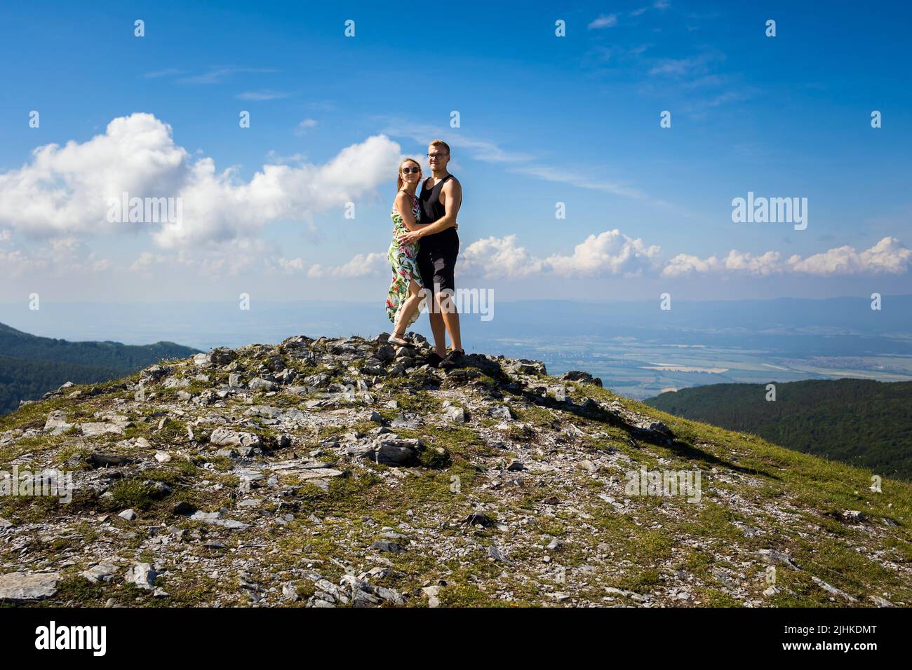 Summer in Bulgaria, Buzludzha monument landmarkwith a couple of pretty ...