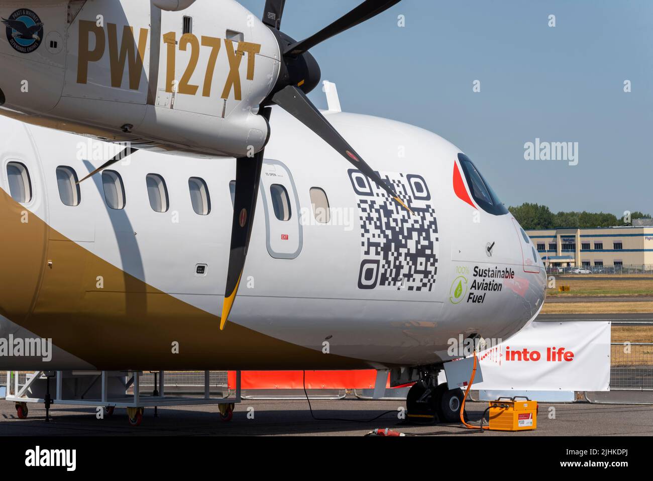 ATR 72-600 turboprop airliner plane at the Farnborough International ...