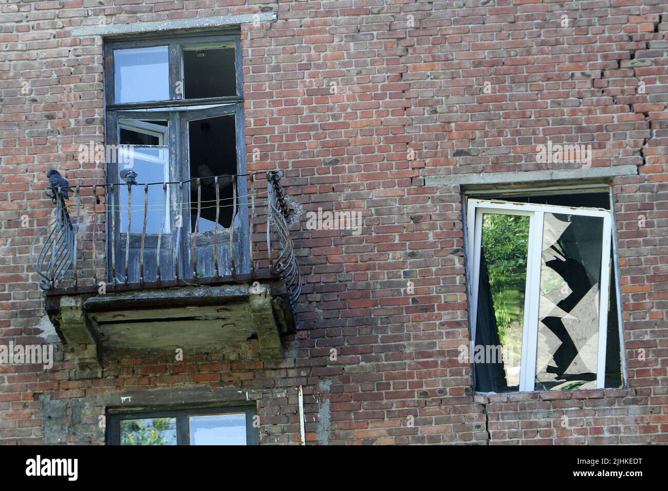 DNIPRO, UKRAINE - JULY 18, 2022 - A building shows damage caused by the ...