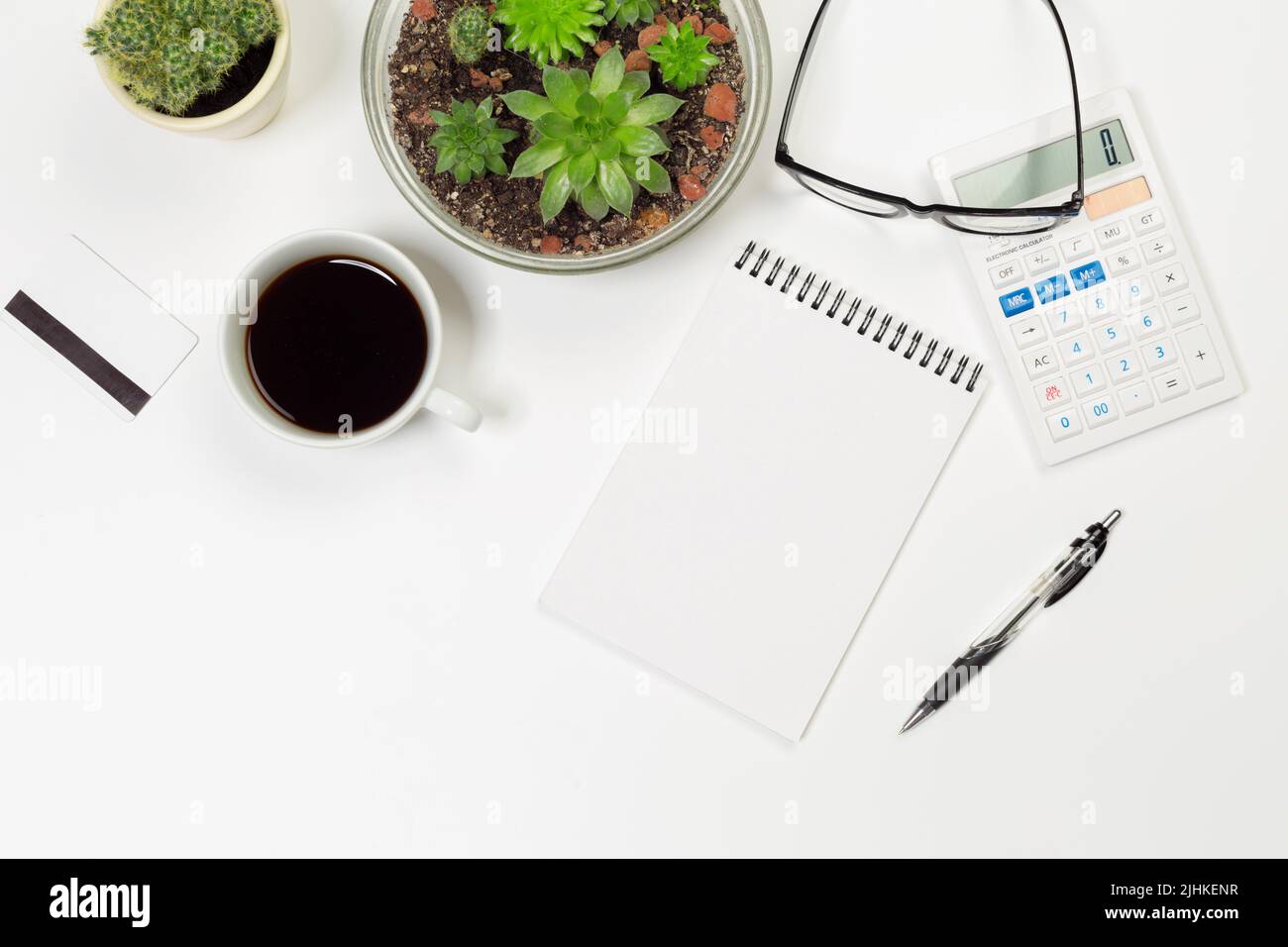 Blank office desk background with copy space for your text. Top view ...