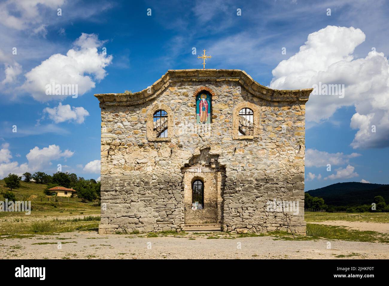Summer photo of Submerged church in Zhrebchevo Bulgaria. Landscape with ...