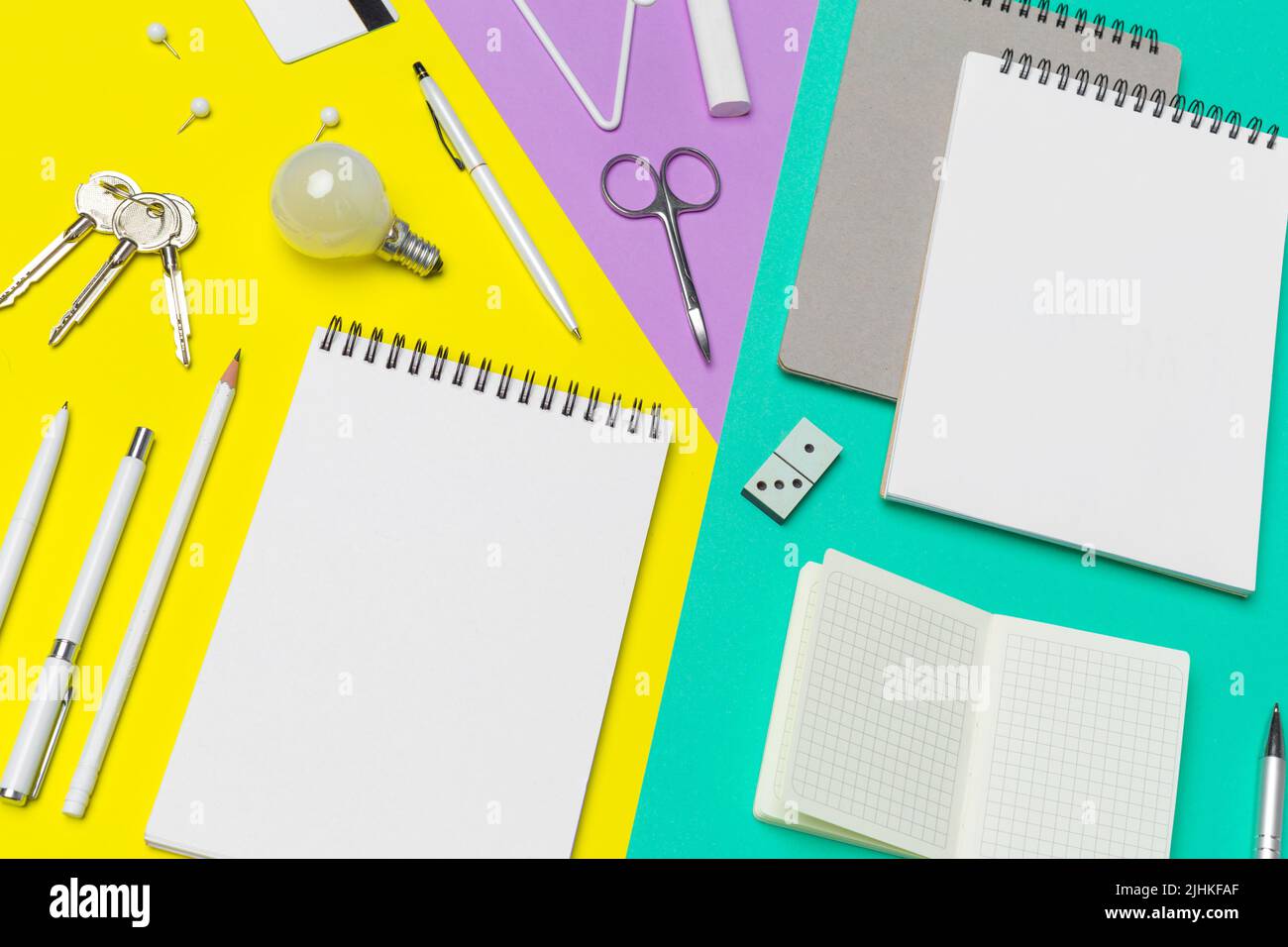 school supplies at colorful paper background Stock Photo - Alamy