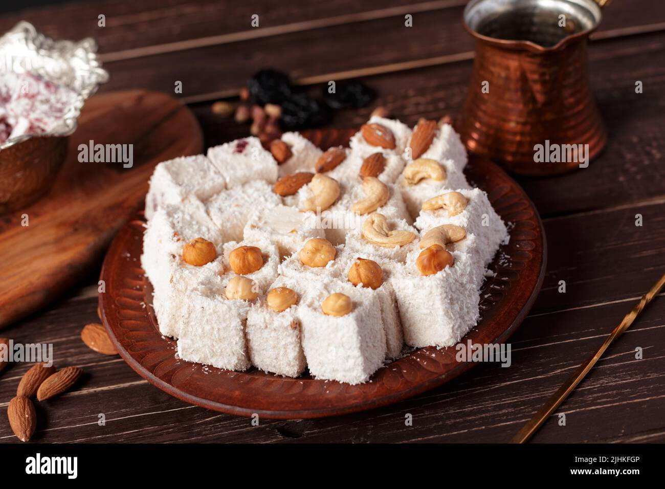 Turkish delight on a wooden table Stock Photo - Alamy