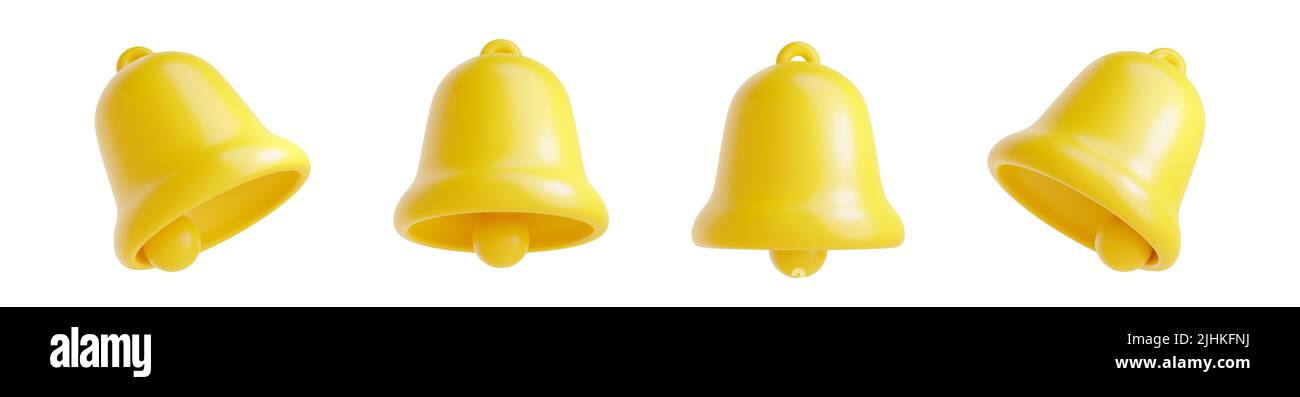 Notification bell icon 3d render - cute cartoon illustration of simple ...