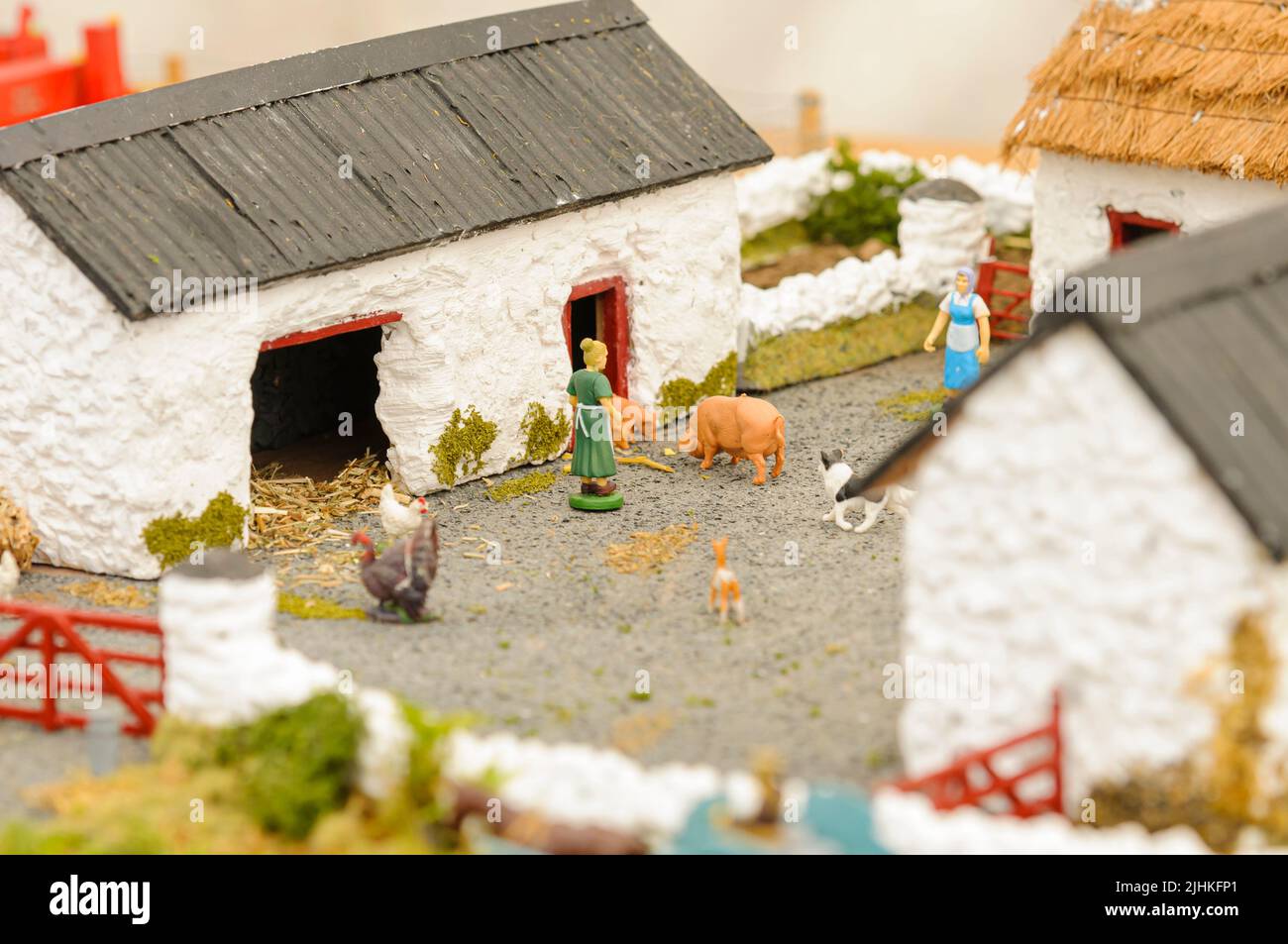 Handmade models of farm buildings and a farmyard with livestock Stock ...
