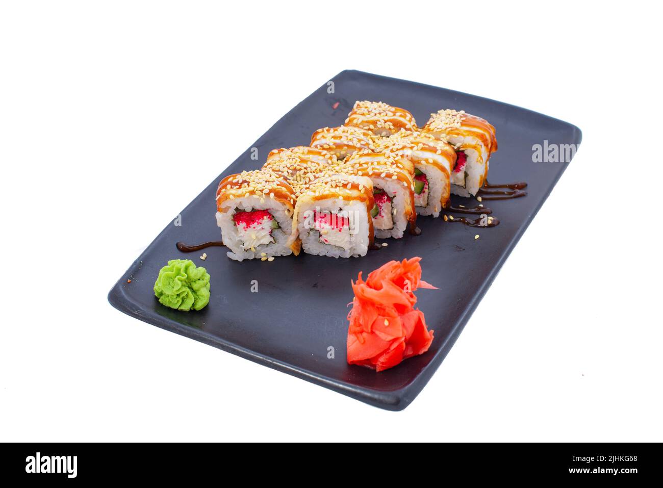 Japanese seafood Sushi roll isolated on white close up. Japanese food ...