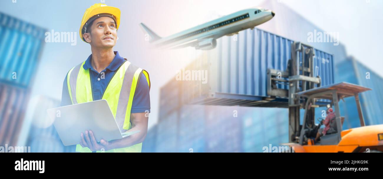 Logistics laptop computer delivery transportation hi-res stock ...