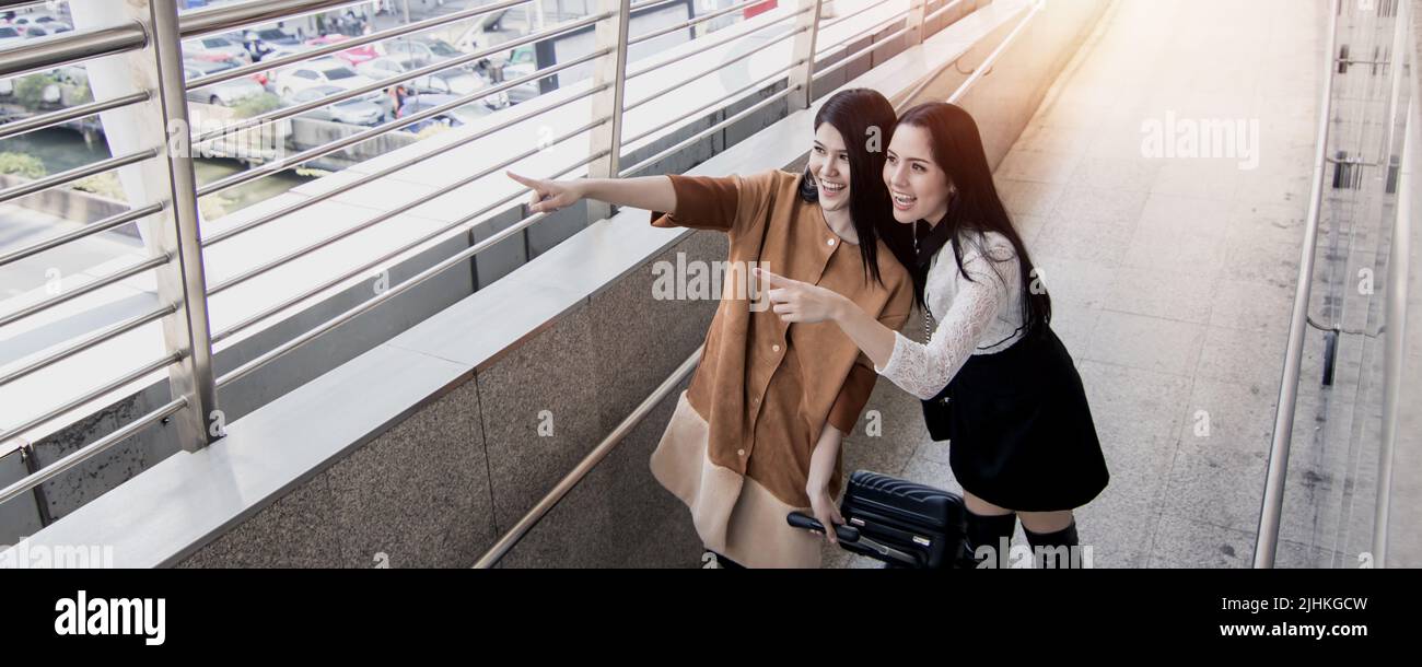 group woman travel and exited during walk out airport Stock Photo - Alamy
