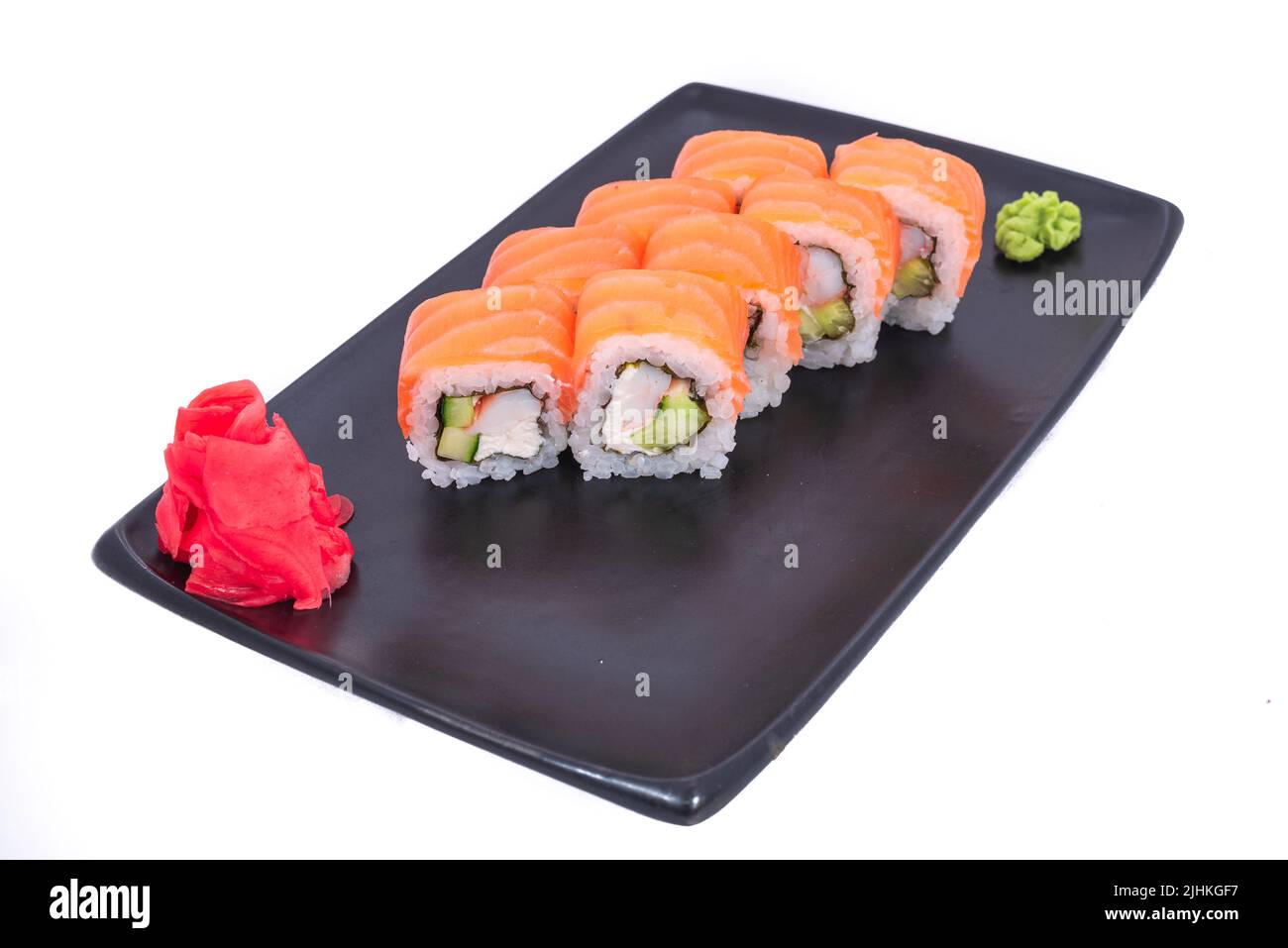 Japanese seafood Sushi roll isolated on white close up. Japanese food ...