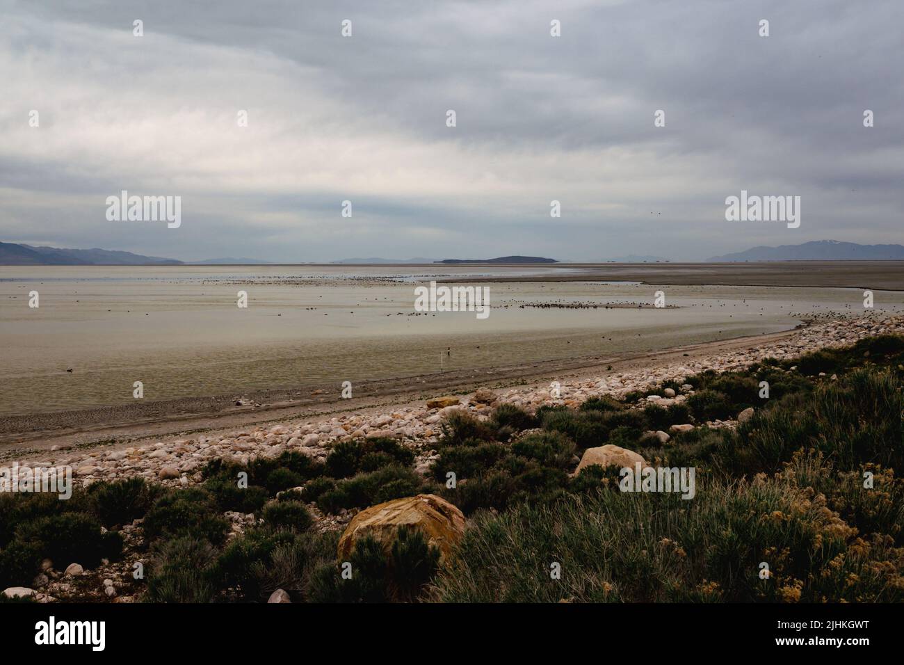 Dried out Great Salt Lake, Utah. Drought, global warming, climate ...