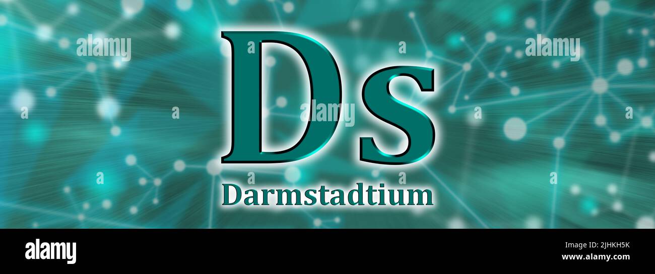 Ds symbol. Darmstadtium chemical element on green network background ...