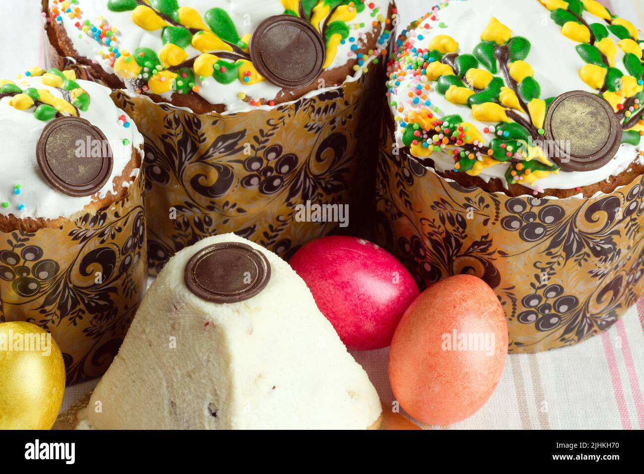 Russian Easter bread kulich paska decorated with painted colorful ...