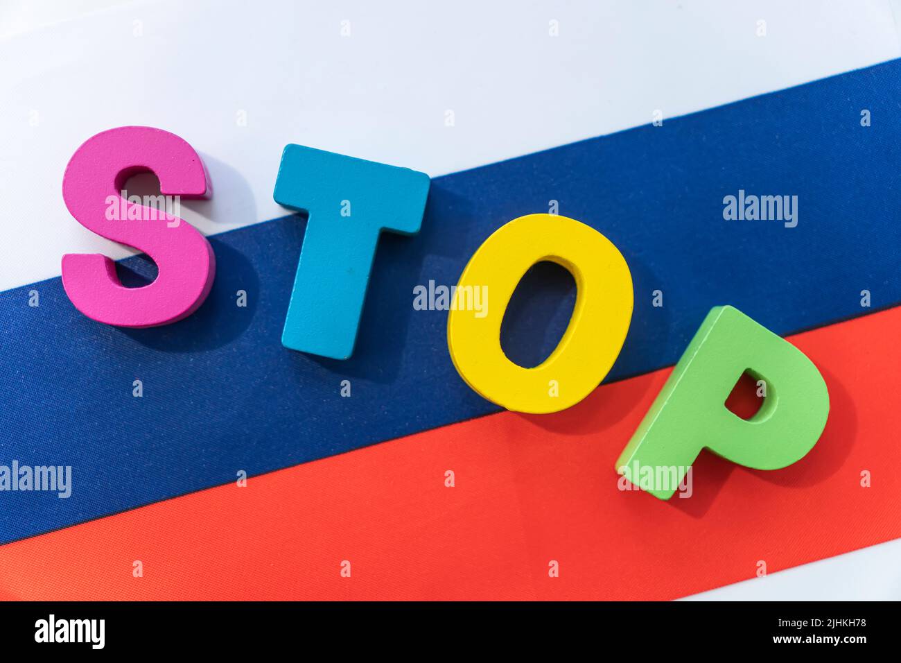 Stop the war background. Stop sign . Russian Federation flag. Flag of ...