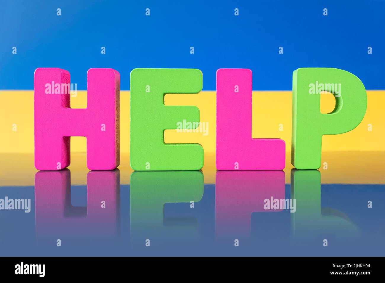 word Help on a yellow-blue background in the colors of the Ukrainian ...