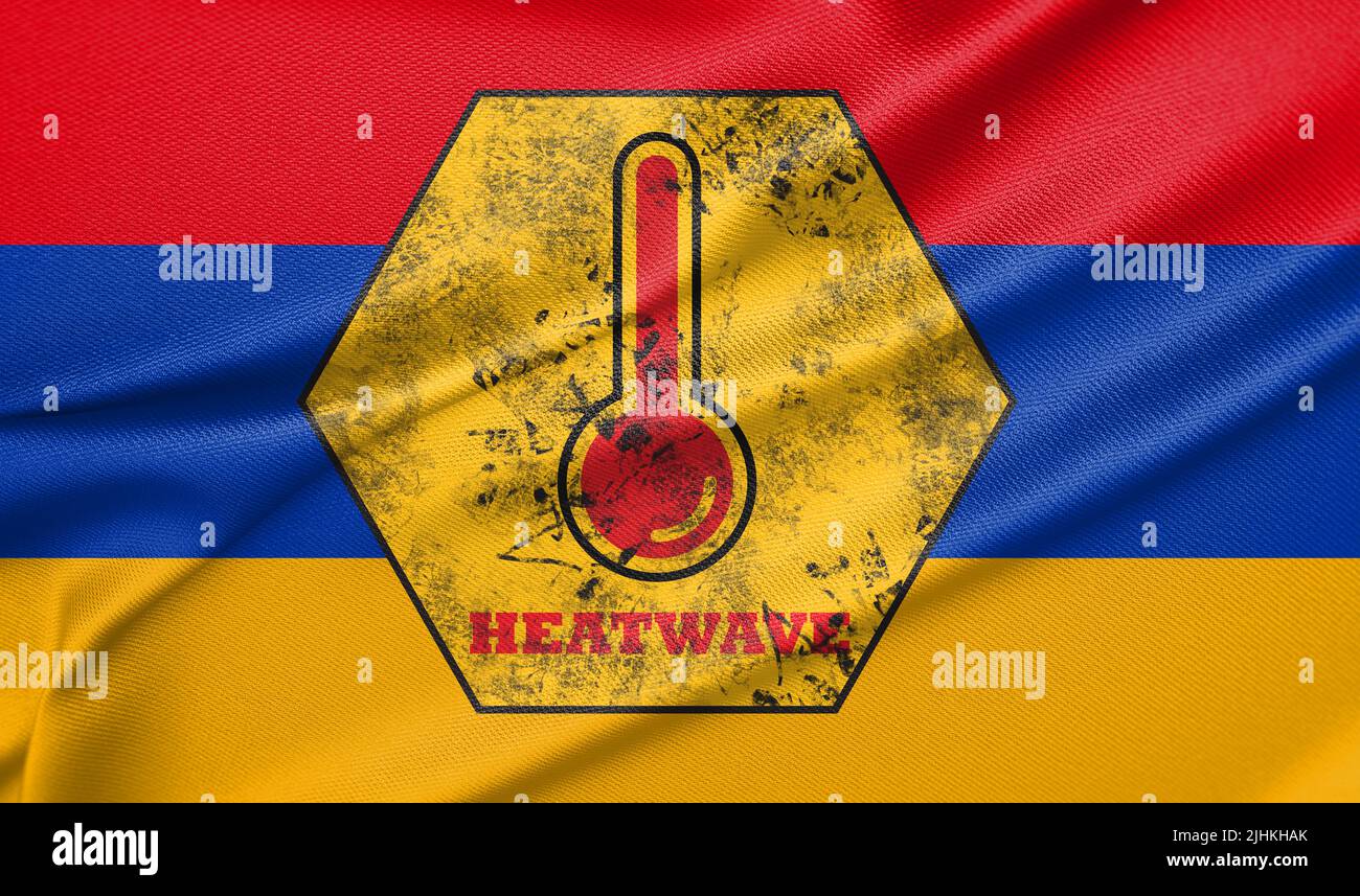 Danger extreme heat in Armenia, heatwave in Armenia, Flag Armenia with ...