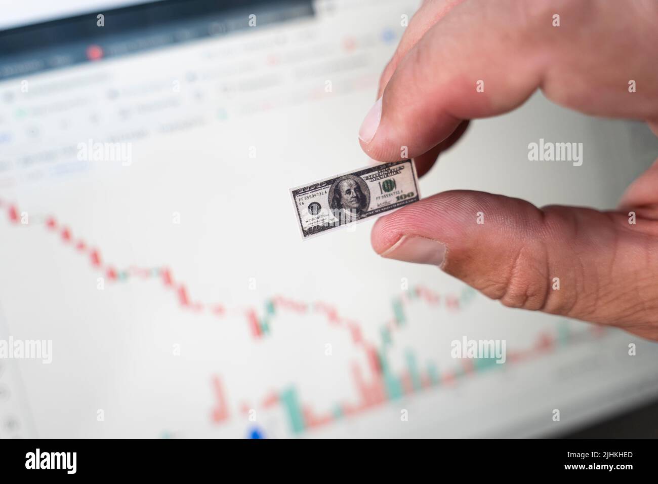 man holding small dollar in hands. Economical crisis in the USA ...