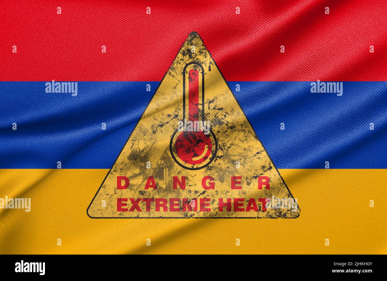 Danger extreme heat in Armenia, heatwave in Armenia, Flag Armenia with ...