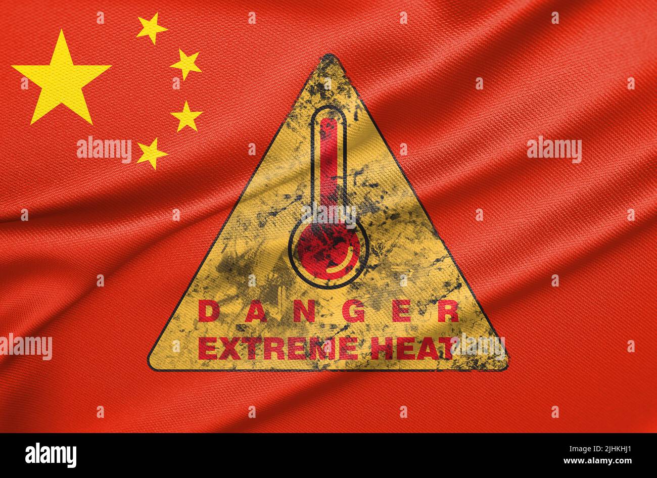 Danger extreme heat in China, heatwave in China, Flag China with text ...