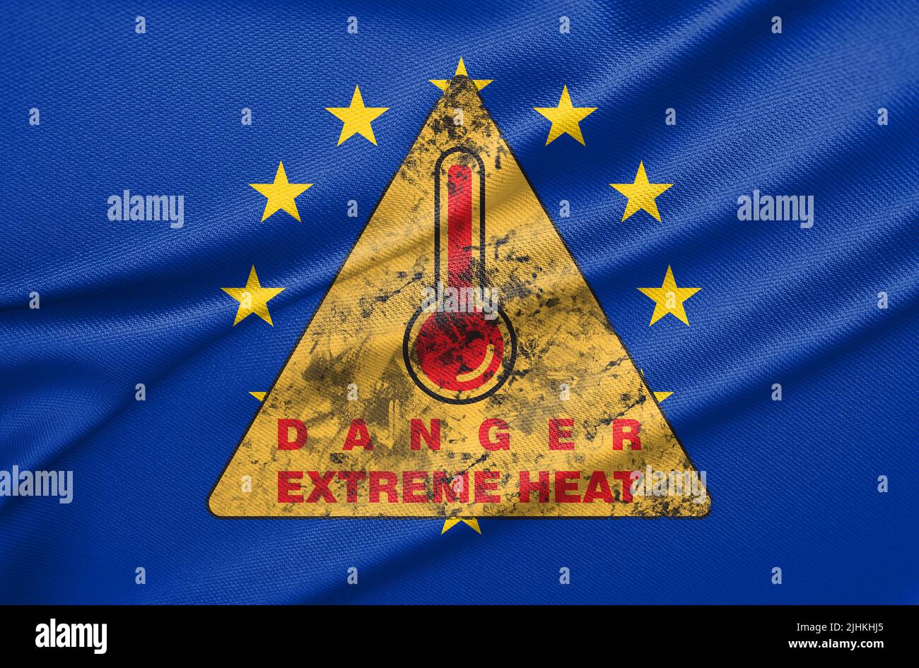 Danger extreme heat in Europe, heatwave in Europe, Flag Europe with ...