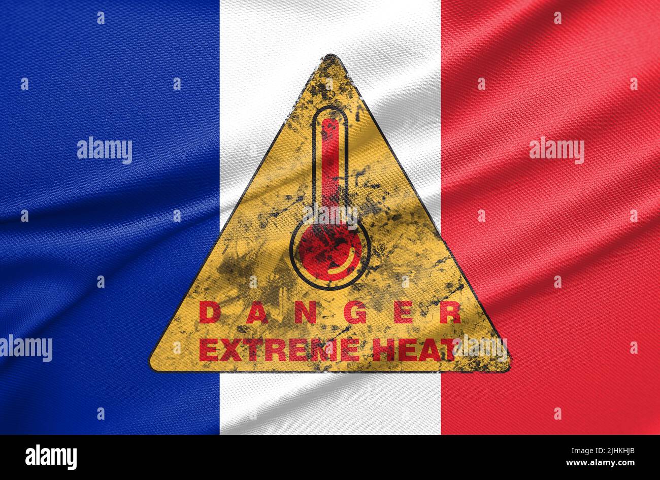 Danger extreme heat in France, heatwave in France, Flag France with ...