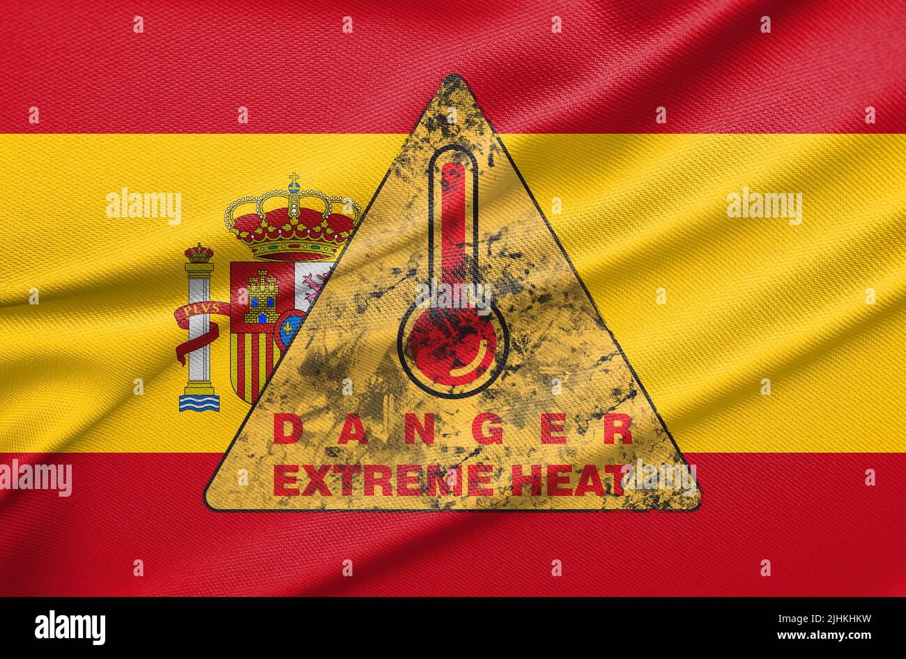 Danger extreme heat in Spain, heatwave in Spain, Flag Spain with text ...