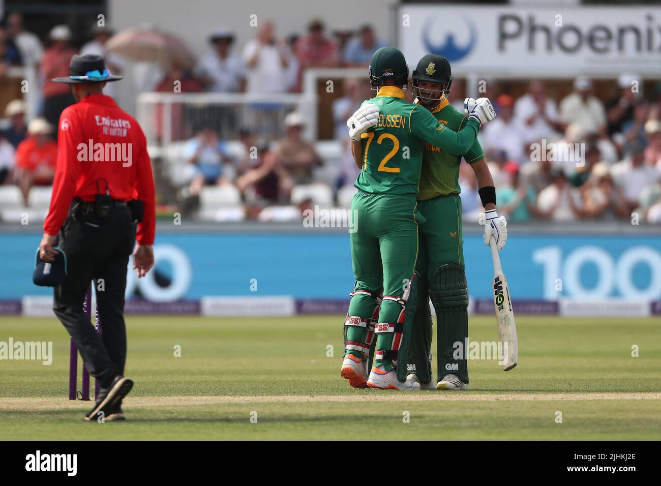 South Africa's Rassie van der Dussen celebrates with Aiden Markram ...
