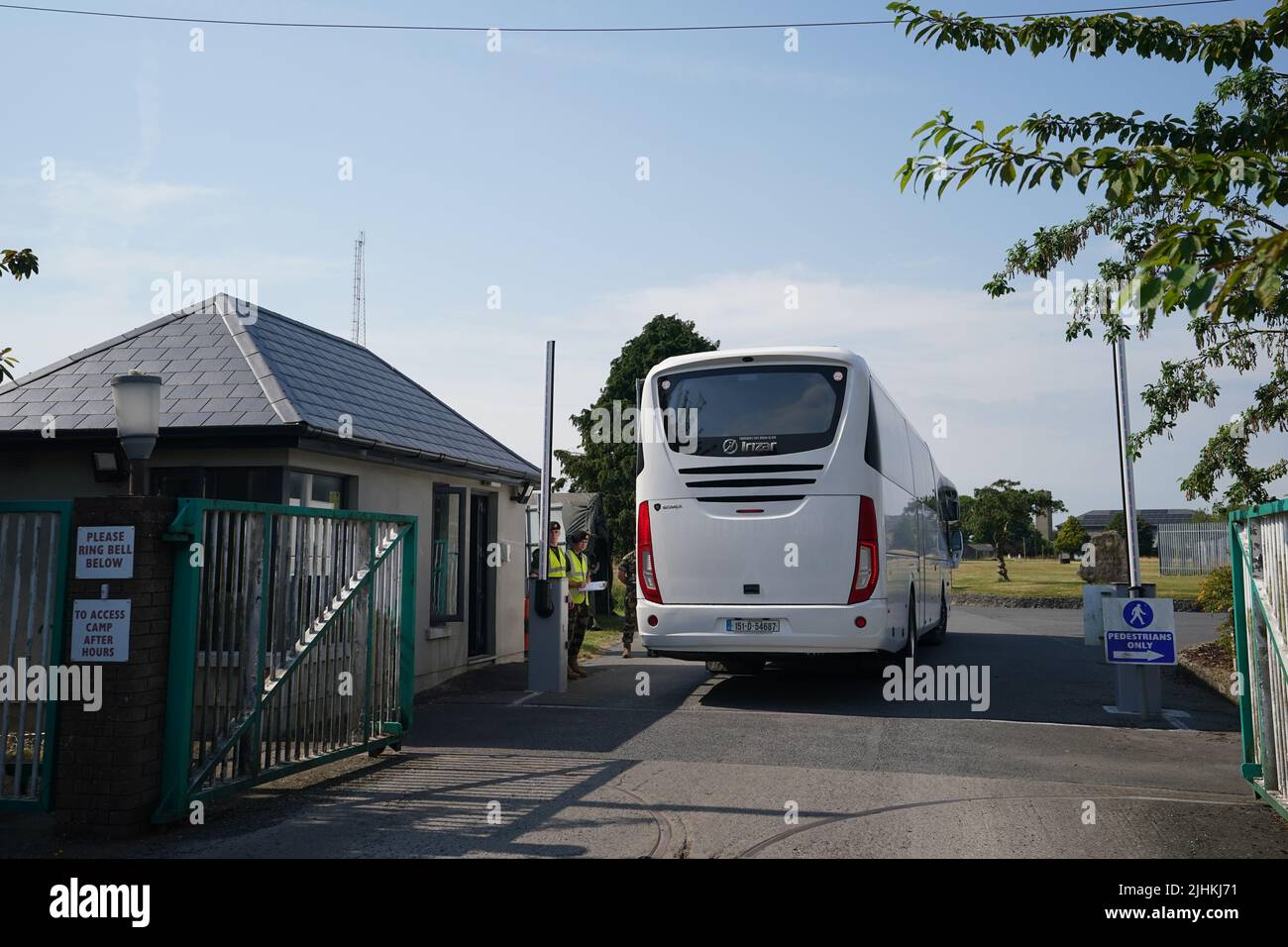 A coach of Ukrainian refugees arrives at Gormanston military camp in Co ...