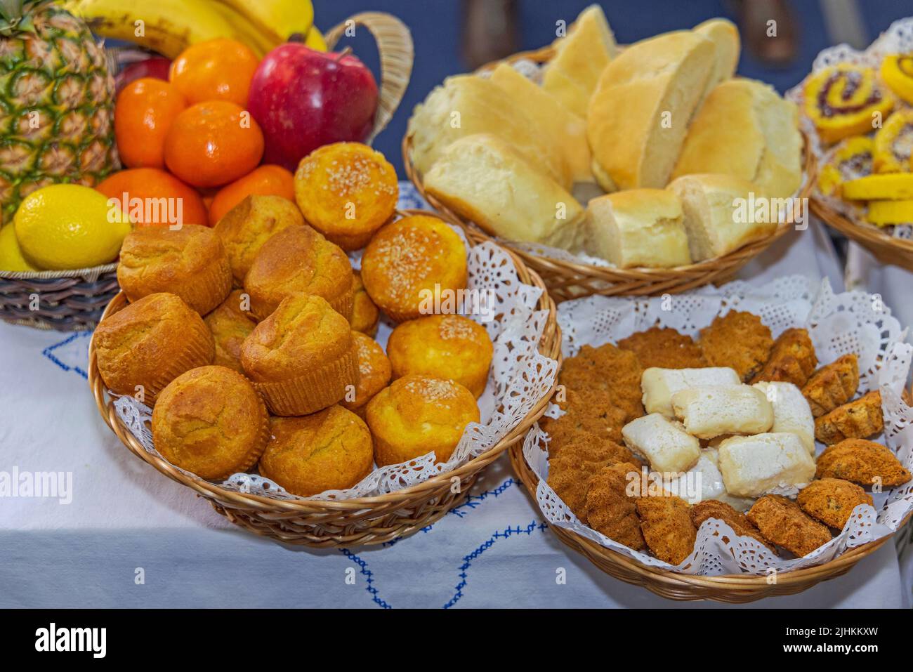 Cornmeal Cornbread Muffins Bread Cakes in Baskets Buffet Stock Photo ...