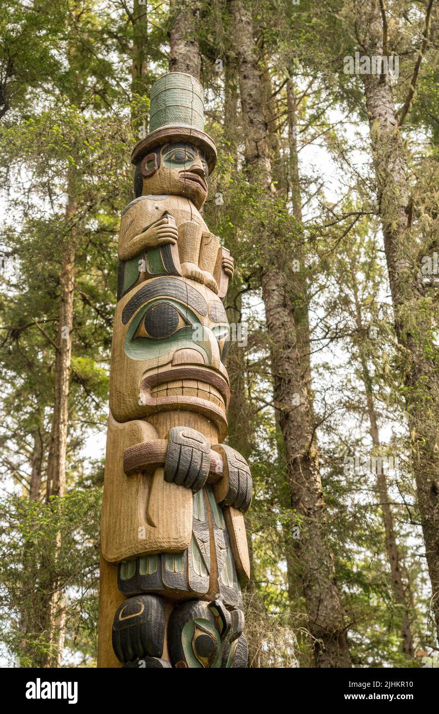 Sitka, AK - 8 June 2022: Totem poles displayed in the Sitka National ...