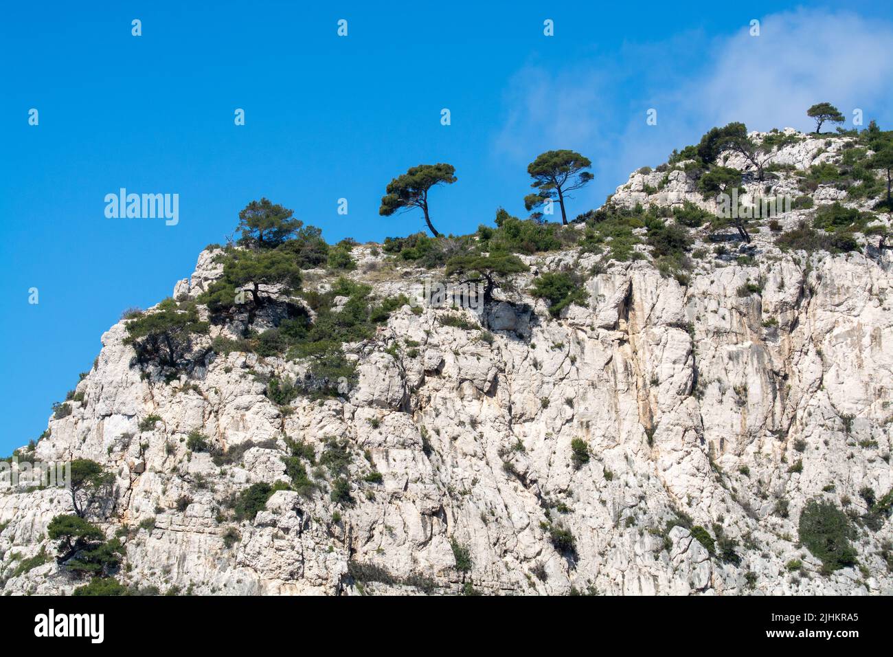 Limestone cliffs and blue sea near Cassis, boat excursion to Calanques ...