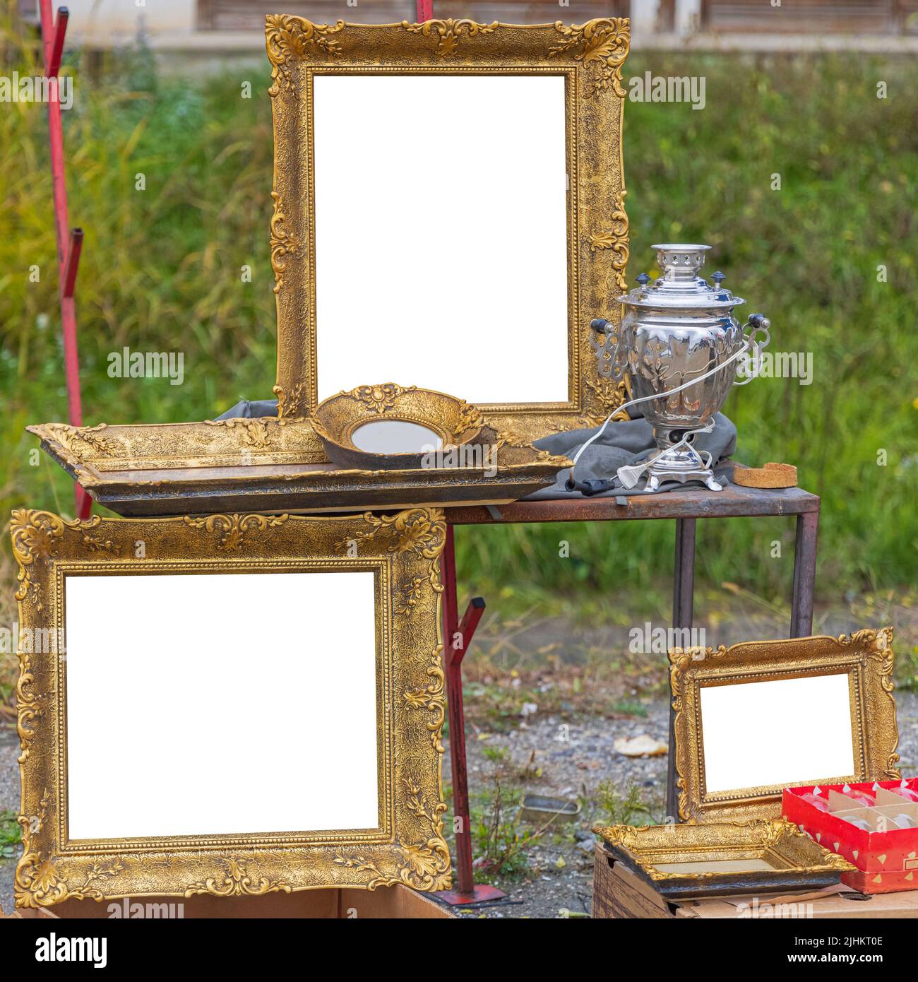 Antique Gold Picture Frames Art and Russian Samovar at Flea Market ...