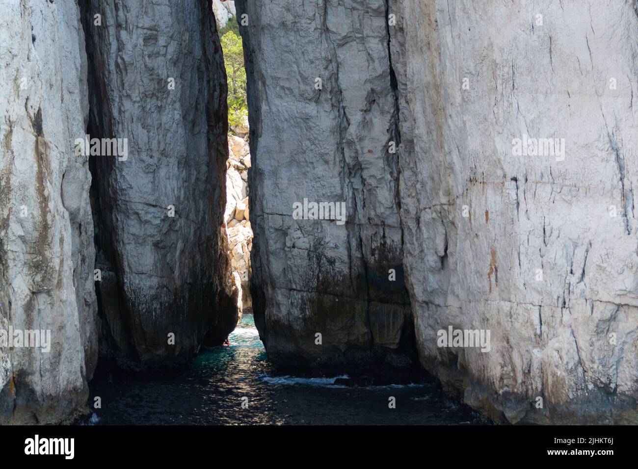 Limestone cliffs and blue sea near Cassis, boat excursion to Calanques ...
