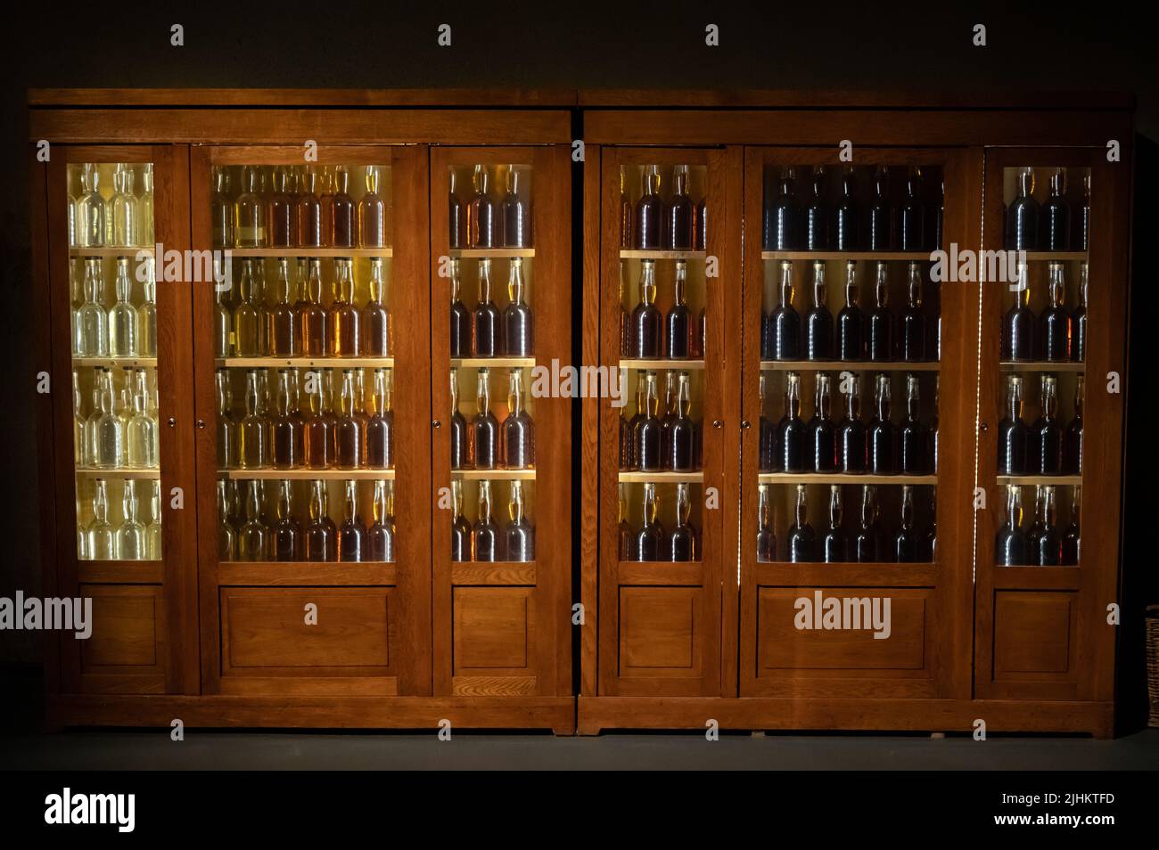 Different ages and colours of strong alcoholic apple drink calvados in ...