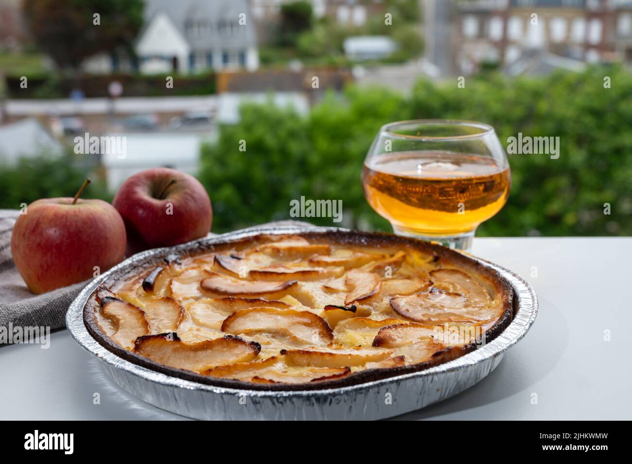 Apple products of Normandy region, homemade baked apple cake and cider ...