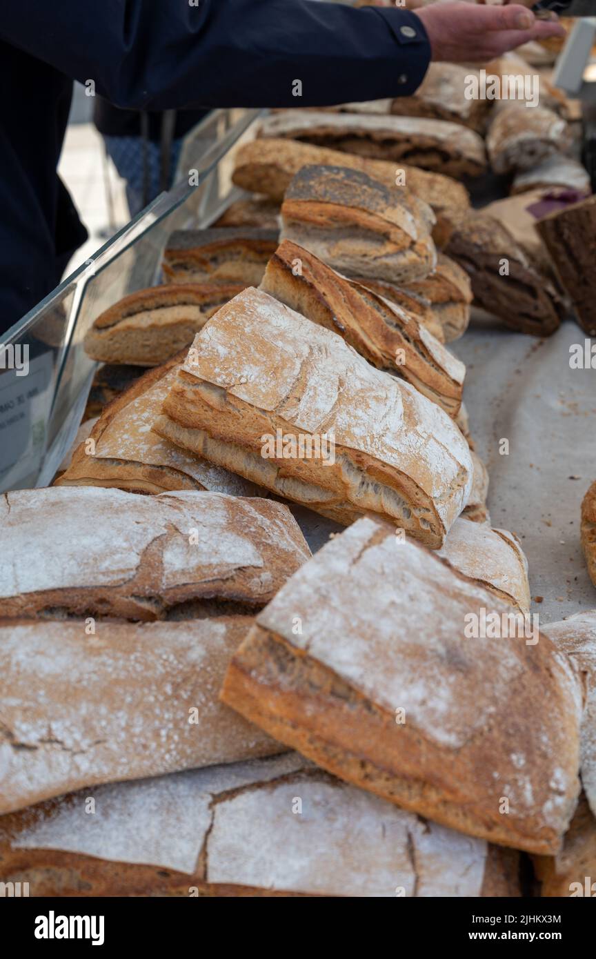 Sour dough bio bread made with natural yeast starter and baked in wood ...