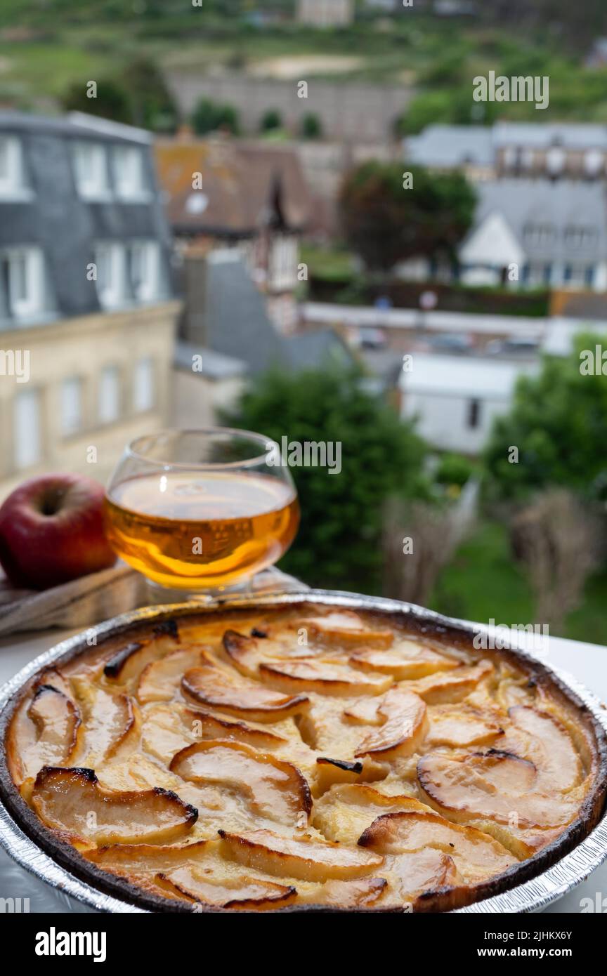Apple products of Normandy region, homemade baked apple cake and cider ...