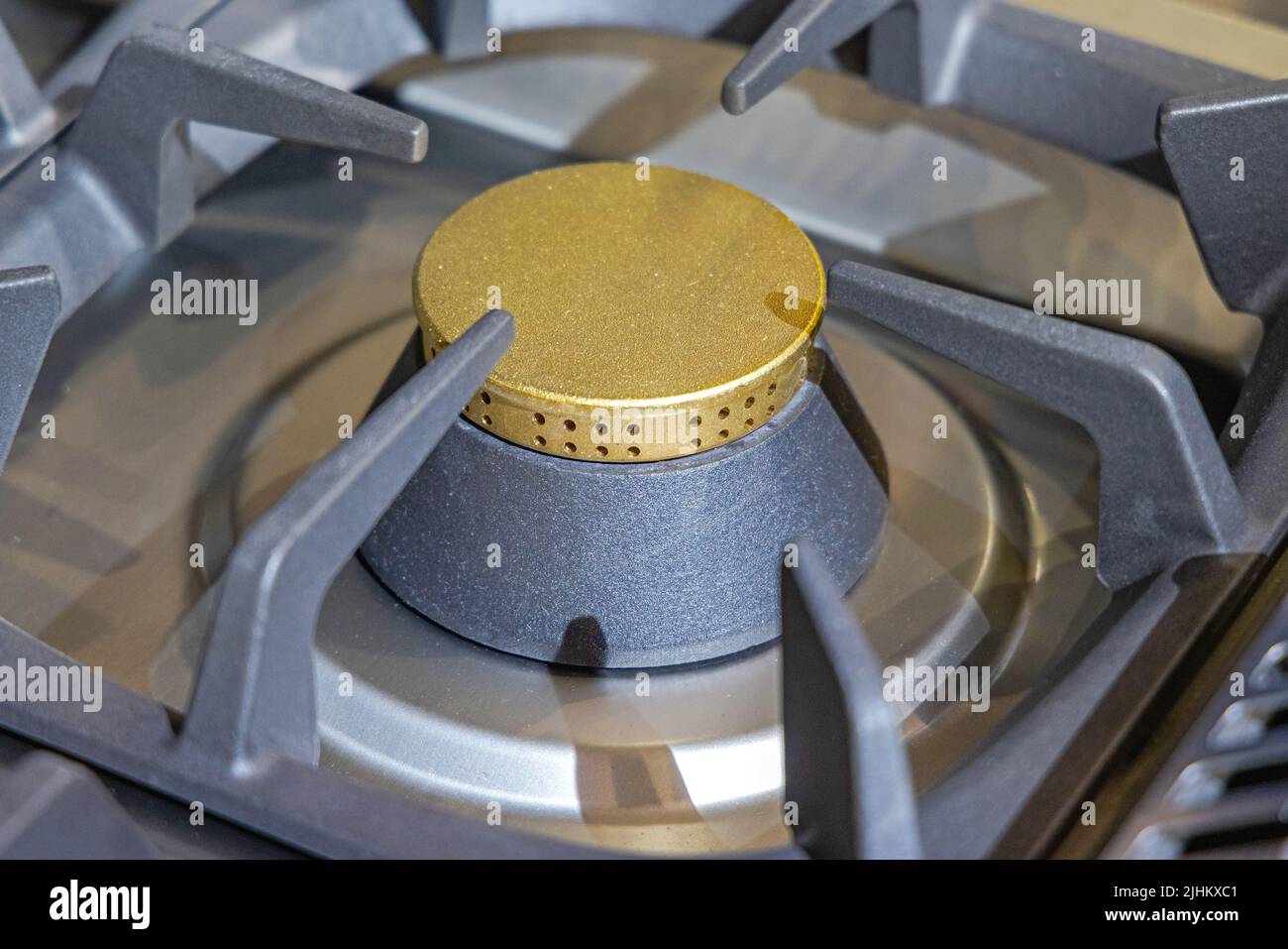 Gas Burning Stove Top With Brass Hub Burner Stock Photo - Alamy