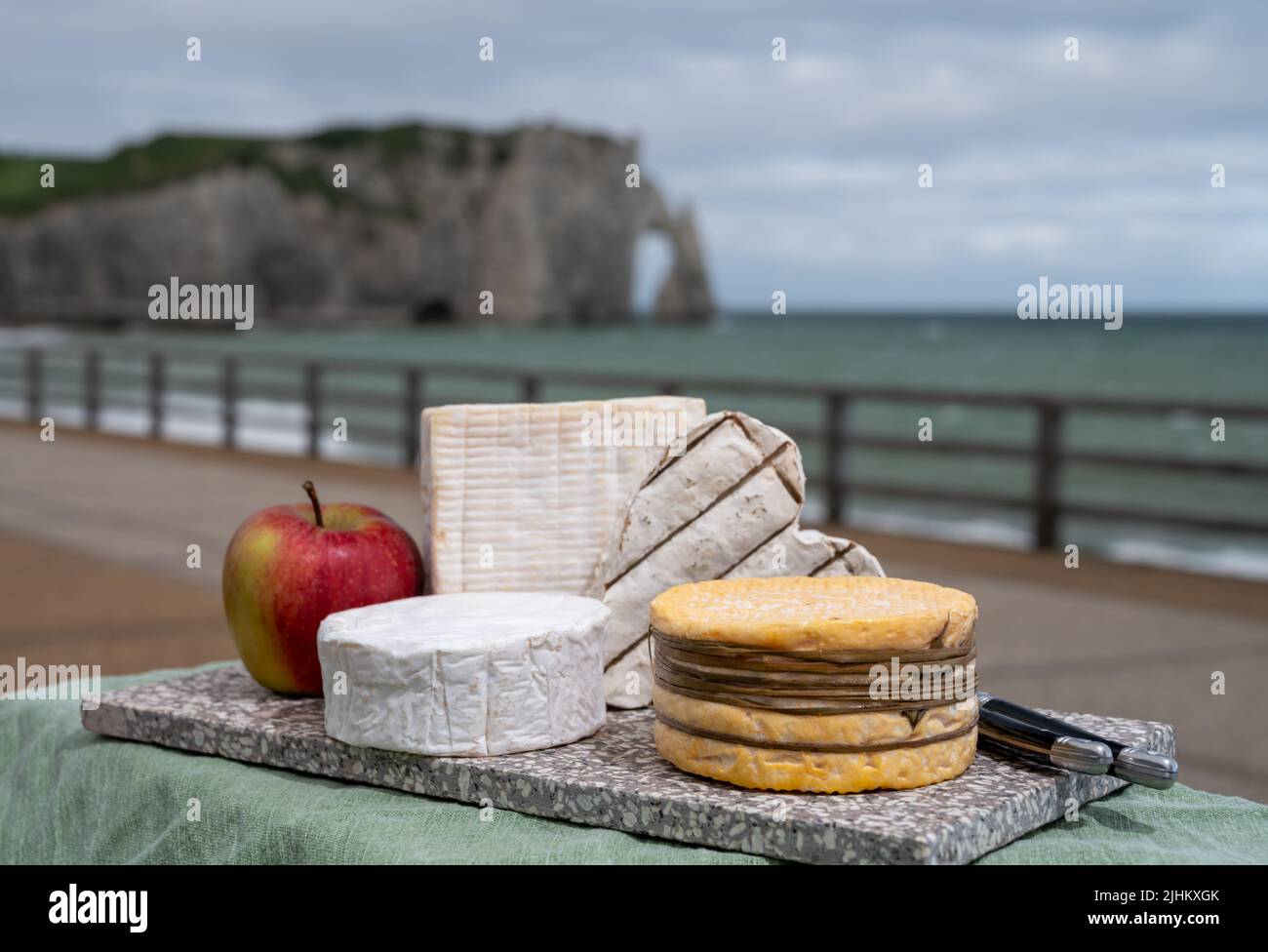 Four famous cheeses of Normandy, squared pont l'eveque, round camembert ...