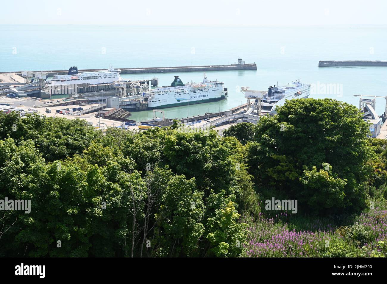 Dover, Kent, UK-July 19th 2022: Looking down at the port of Dover from ...