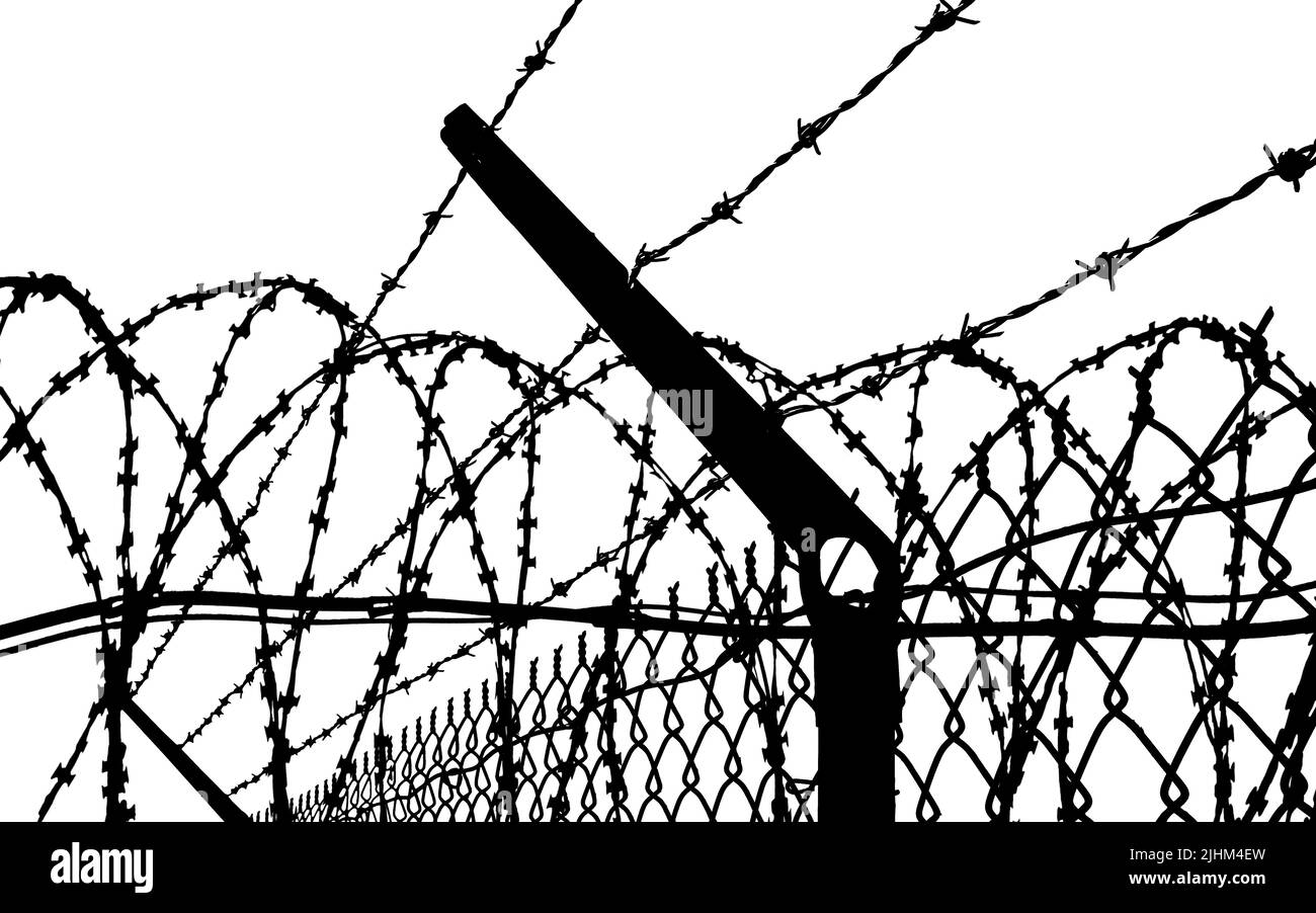 Сontour of barbed wire on a white background Stock Photo - Alamy