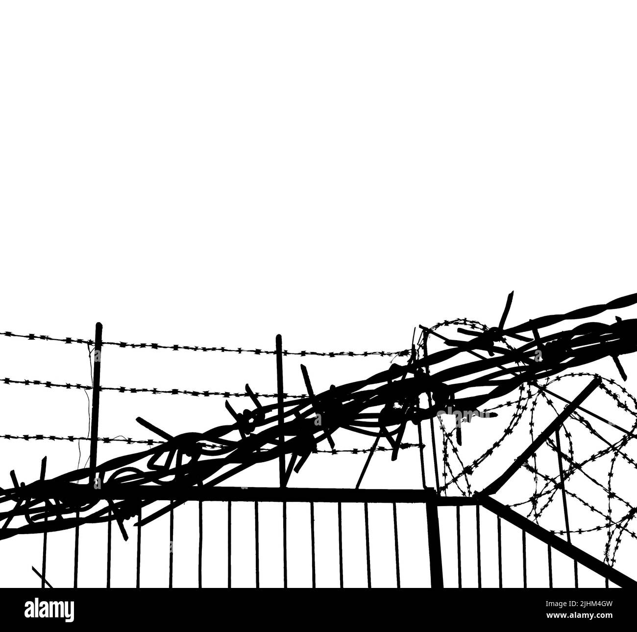 Сontour of barbed wire on a white background Stock Photo - Alamy