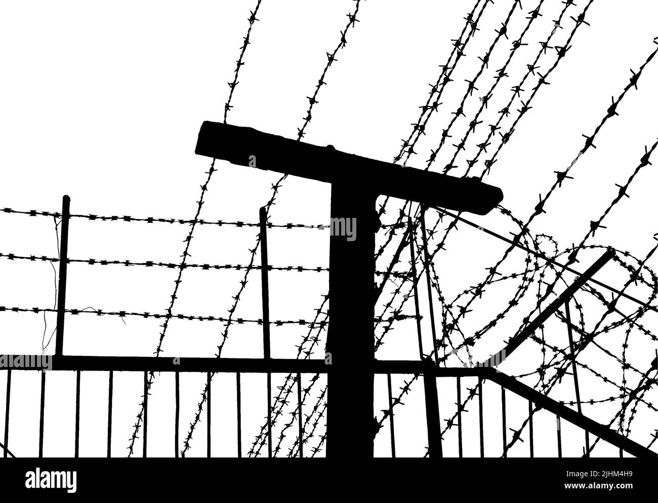 Сontour of barbed wire on a white background Stock Photo - Alamy