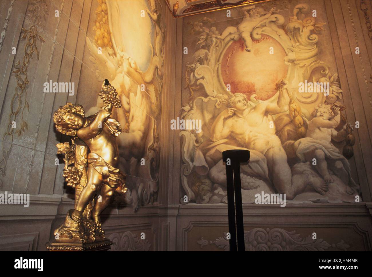 Genoa (Italy), museum of Red Palace, room with golden child and baroque ...