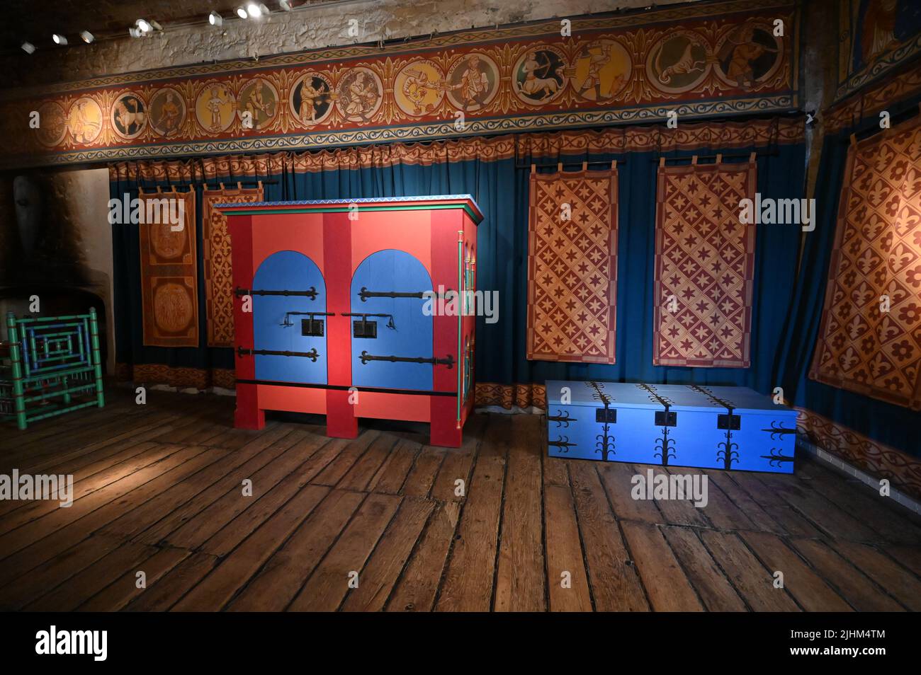 Replica medieval storage chests at Dover castle Stock Photo - Alamy